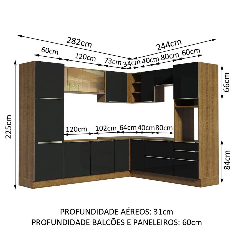 Cozinha Completa de Canto Madesa Lux 526001 com Armário e Balcão ...