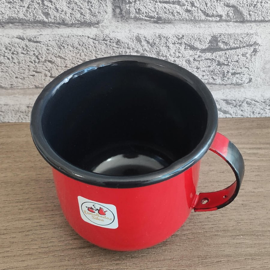 Caneca De Ágata Esmaltada Xícara Com Alça Vermelha 350ml N8 Esmaltados ...