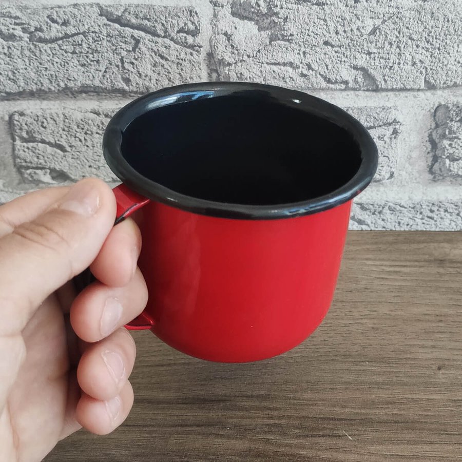 Caneca De Ágata Esmaltada Xícara Com Alça Vermelha 350ml N8 Esmaltados ...