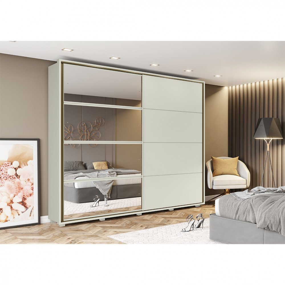 Guarda Roupa Henn Valência 2 Portas De Correr E 6 Gavetas Com Espelho