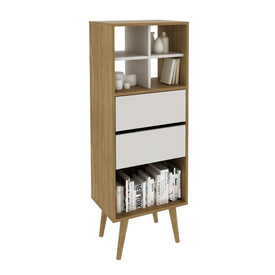 Estante Mesa Lateral Para Livros 2 Gavetas Marrom Off White Tecno Mobili