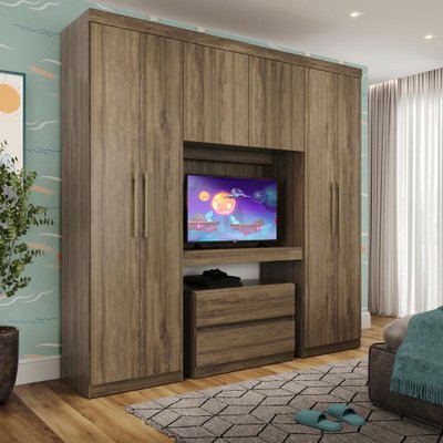 Guarda Roupa Infantil 6 Portas 2 Gavetas Porto Branco com Escrivaninha ...