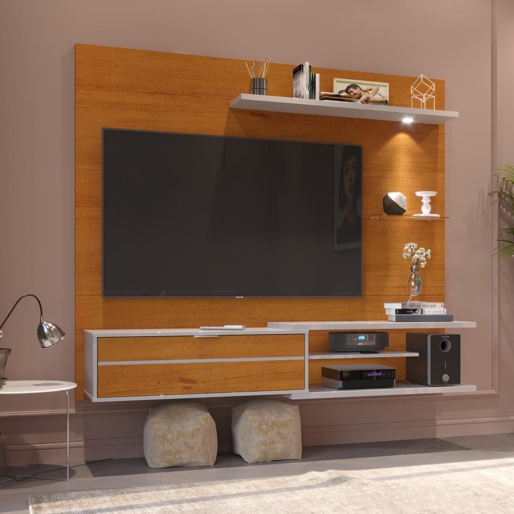 Home Suspenso Para TV Até 60 Polegadas com Led e Porta Basculante Amazon - Cedro/Off White ...