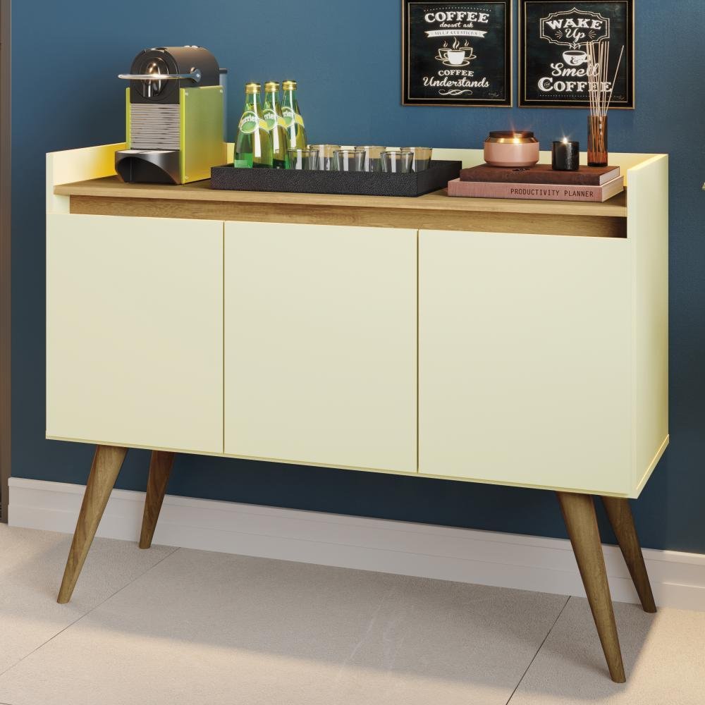 Aparador Buffet Gold 3 Portas - Pérola/Mel - Móveis Primus