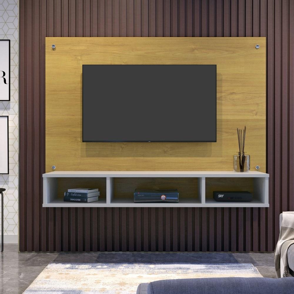 Painel TV até 46 Polegadas Suspenso Quarto Sala de Estar 3 Nichos MDF ...