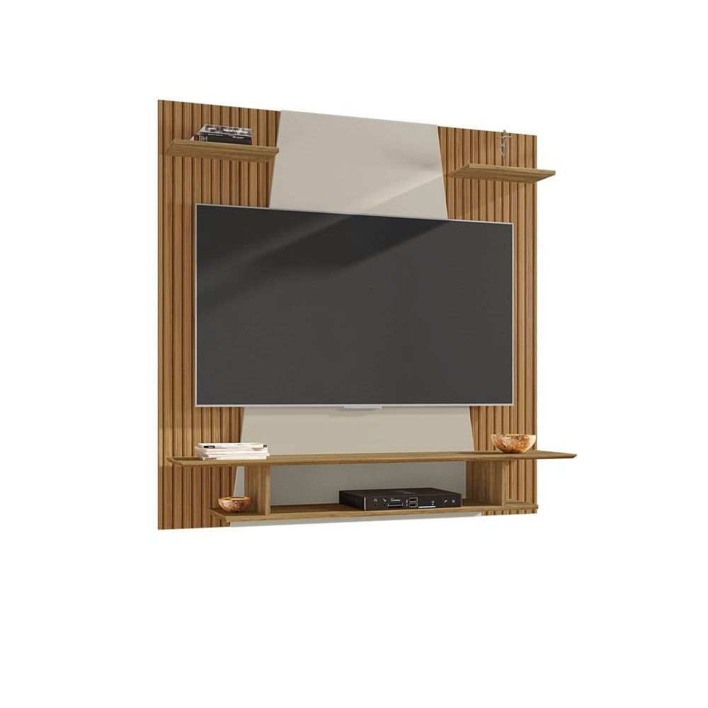 Painel Veneza Para TVs Até 50 Polegadas - Bechara - Off-White/Cinamomo/Ripado