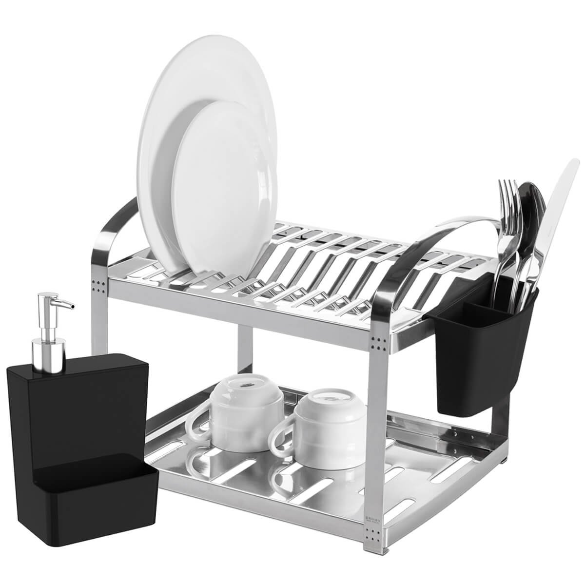 Kit Escorredor de Louças Aço Inox e Dispenser Porta Detergente 600ml ...