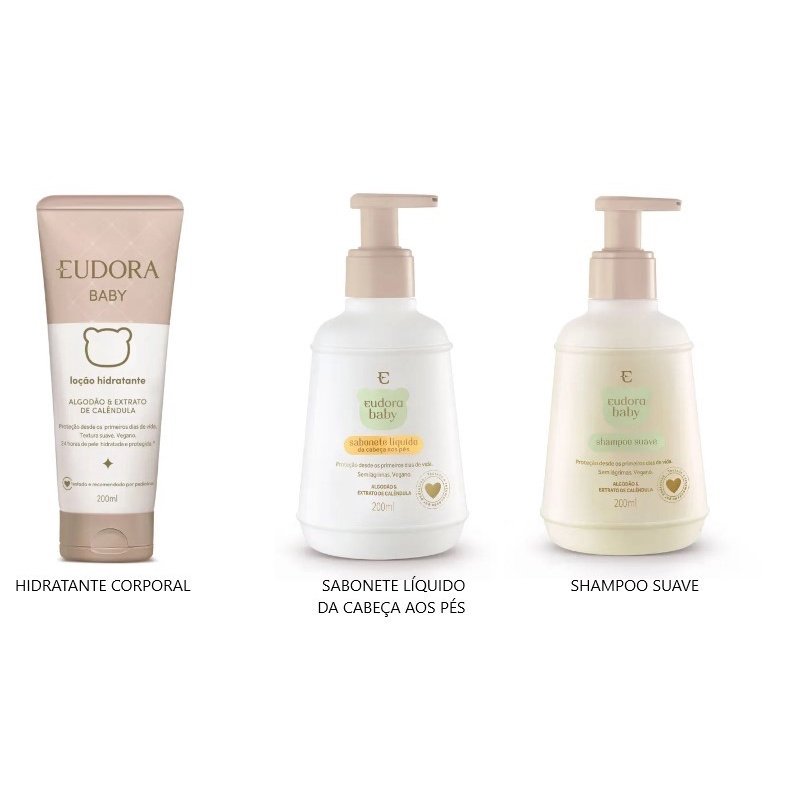 Kit Eudora Baby Hidratante Corporal + Sabonete Líquido + Shampoo