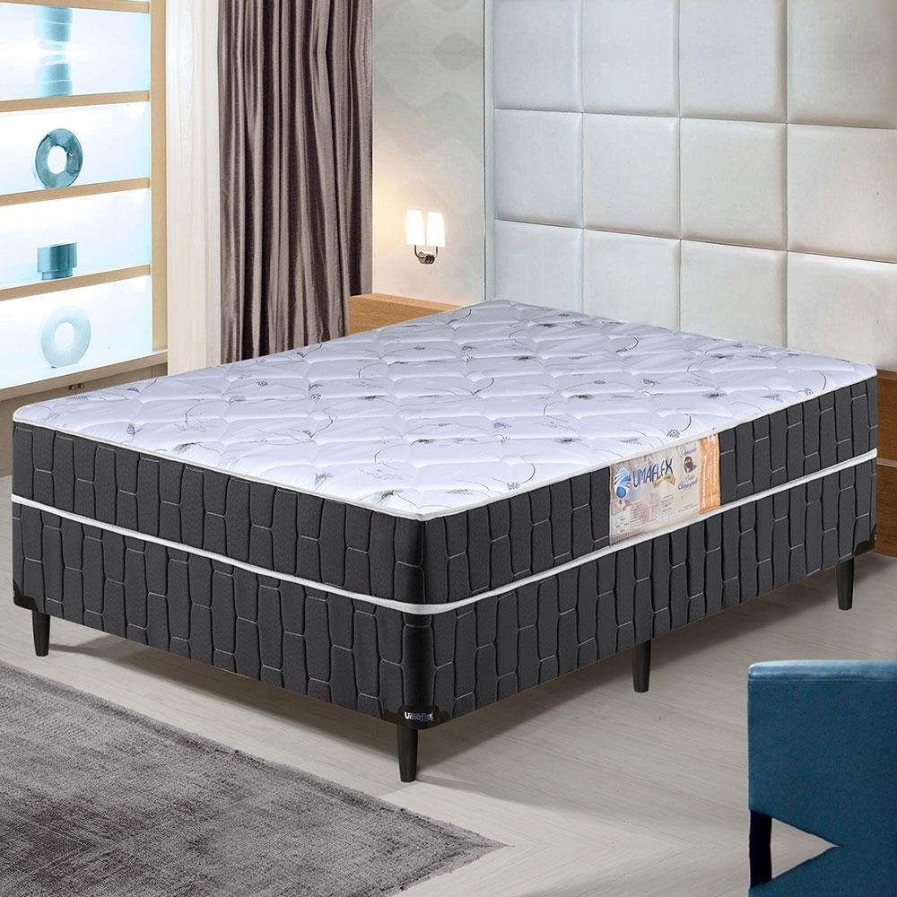 Cama Box Casal Conjugado Granada Umaflex Preto/branco Flor