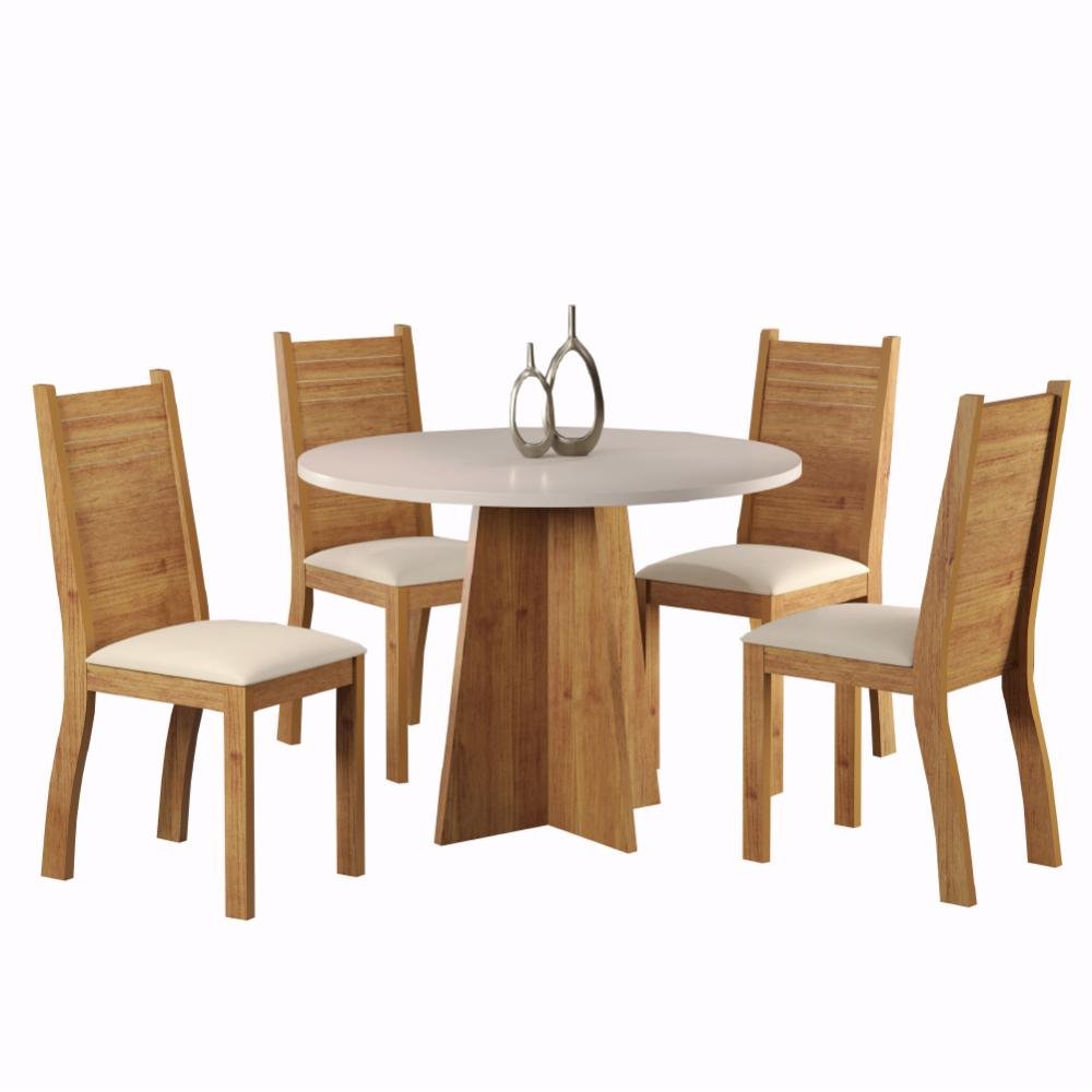 Conjunto de Mesa Redonda Sala de Jantar Slin 0,90m Off White com 4 ...