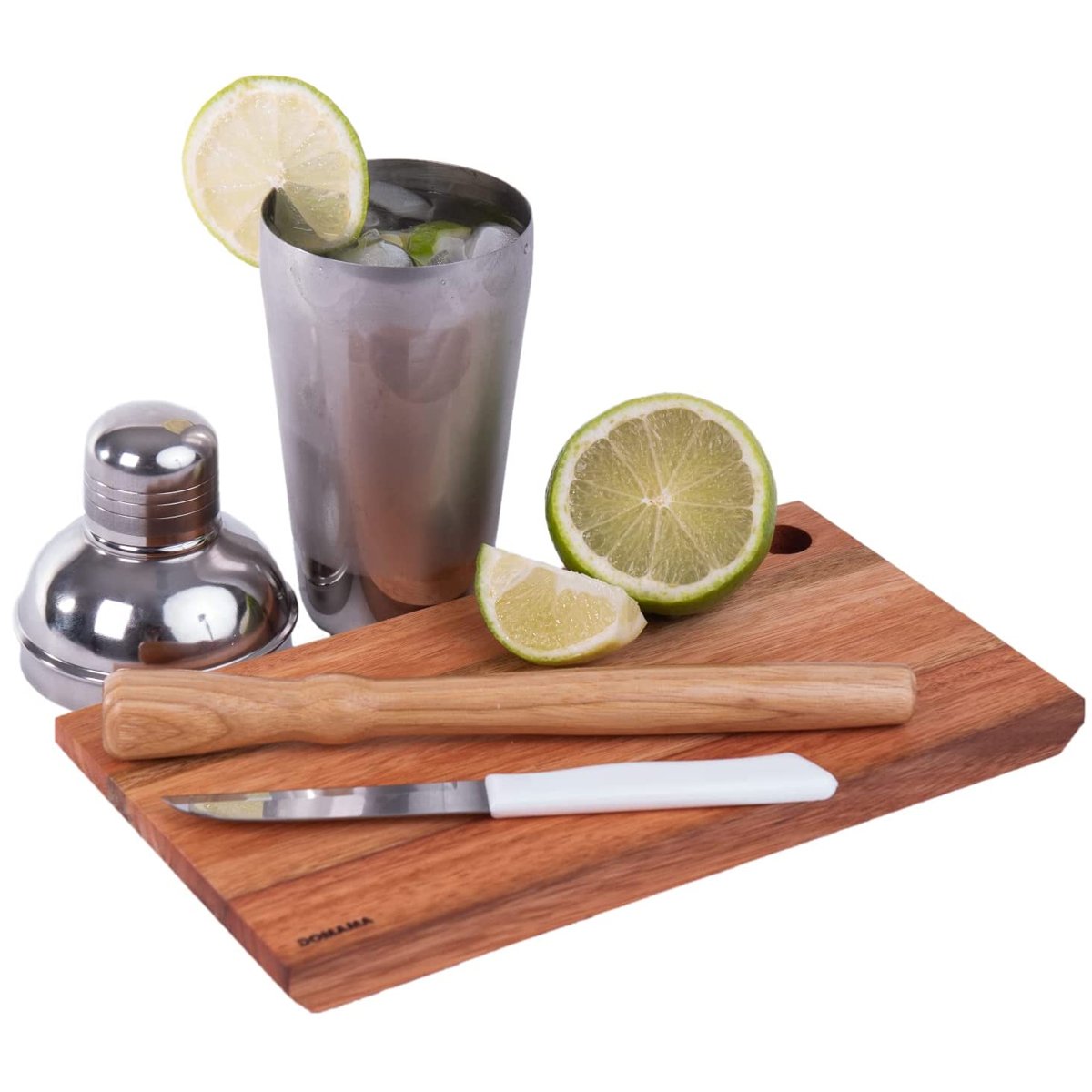 Conjunto Caipirinha 4 Peças Utily Tábua de Madeira Coqueteleira 500ml ...