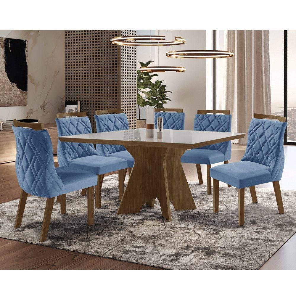 Conjunto Sala De Jantar Mesa Liz 8 Cadeiras Madri Tampo Mdf/vidro Fosco ...