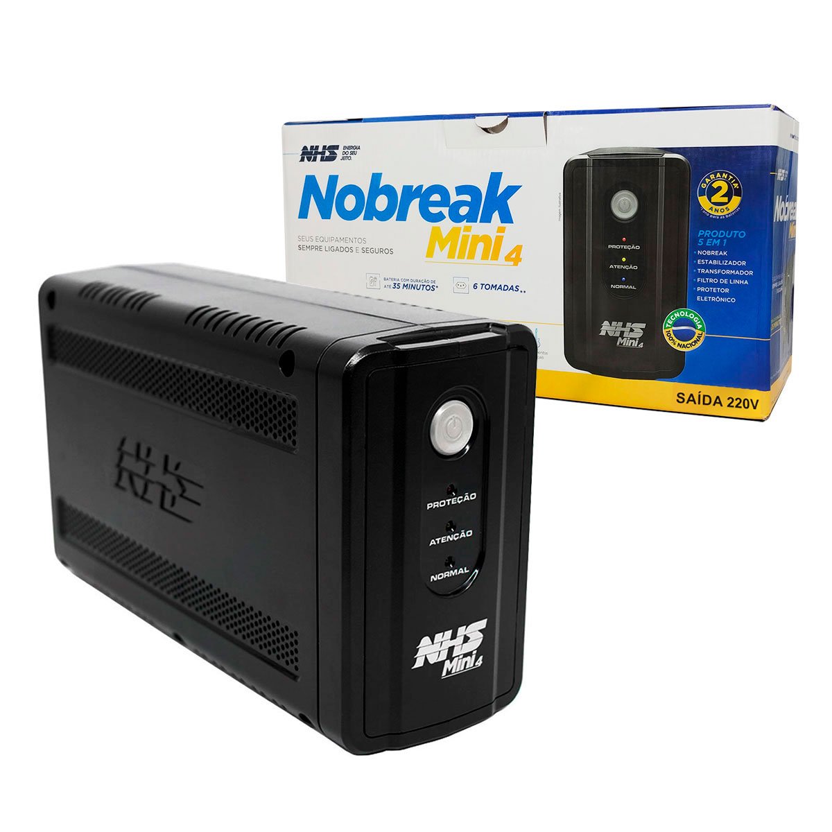 Nobreak 600VA NHS Mini 4, Entrada Bivolt, Saída 220V, 6 Tomadas ...