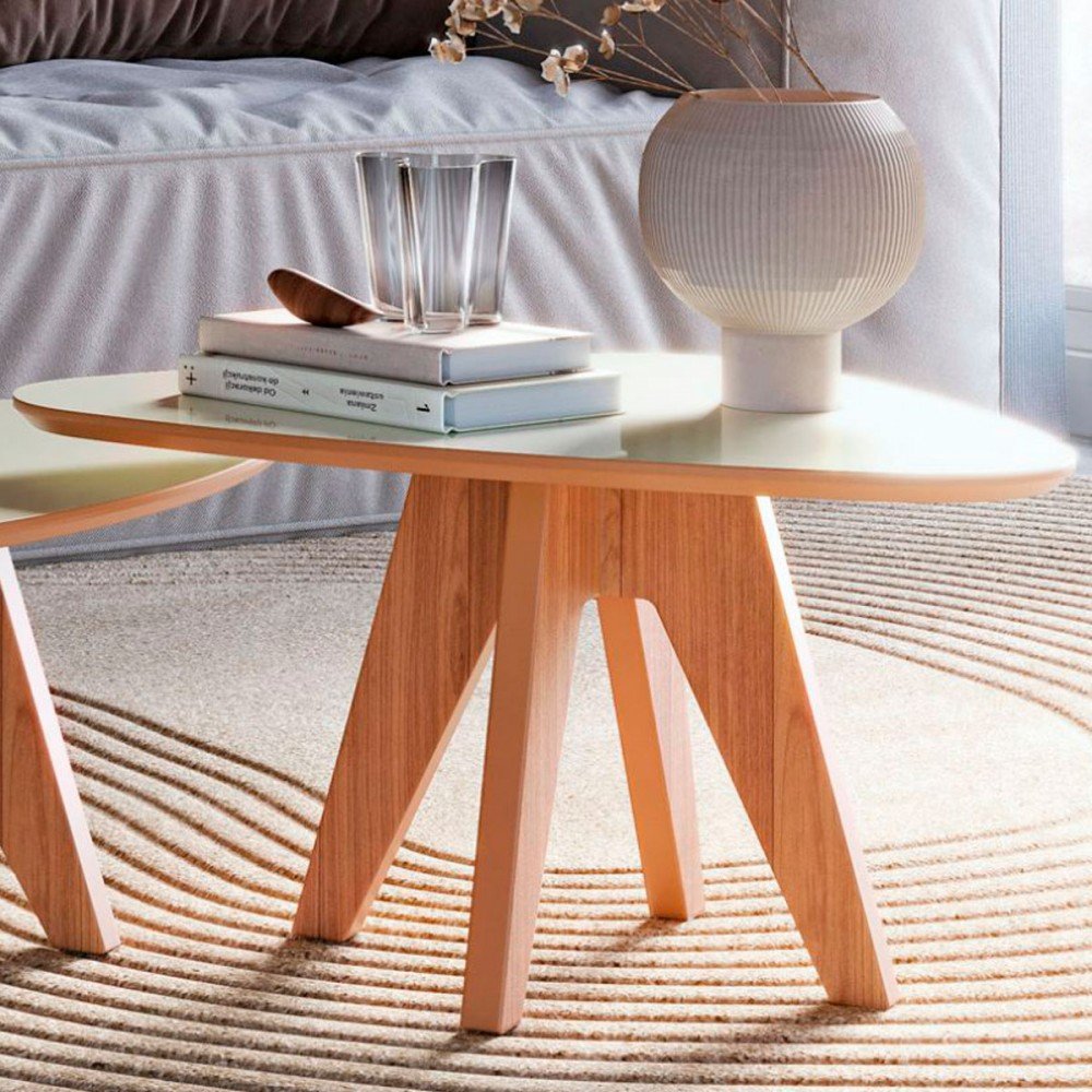 Mesa De Centro Orgânica 100% Mdf Off White/freijo Tb613 - Dalla Costa