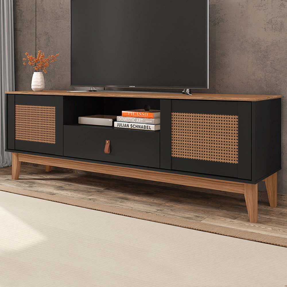 Rack Para Tv Até 60 Polegadas Esmeralda 2 Portas 1 Gaveta Preto/noce ...