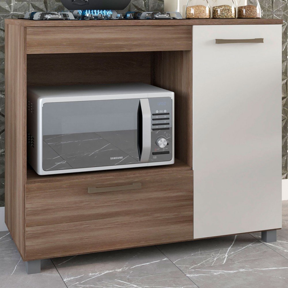 Balcão De Cozinha Manu Para Cooktop 4 Bocas 1 Porta 1 Gaveta Naturale ...