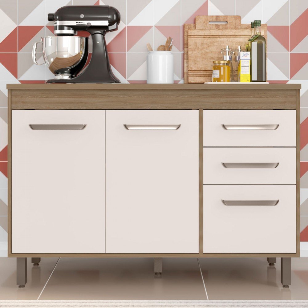 Balcão De Cozinha Para Pia Flex Barcelona 3 Portas 2 Gavetas Carvalho ...