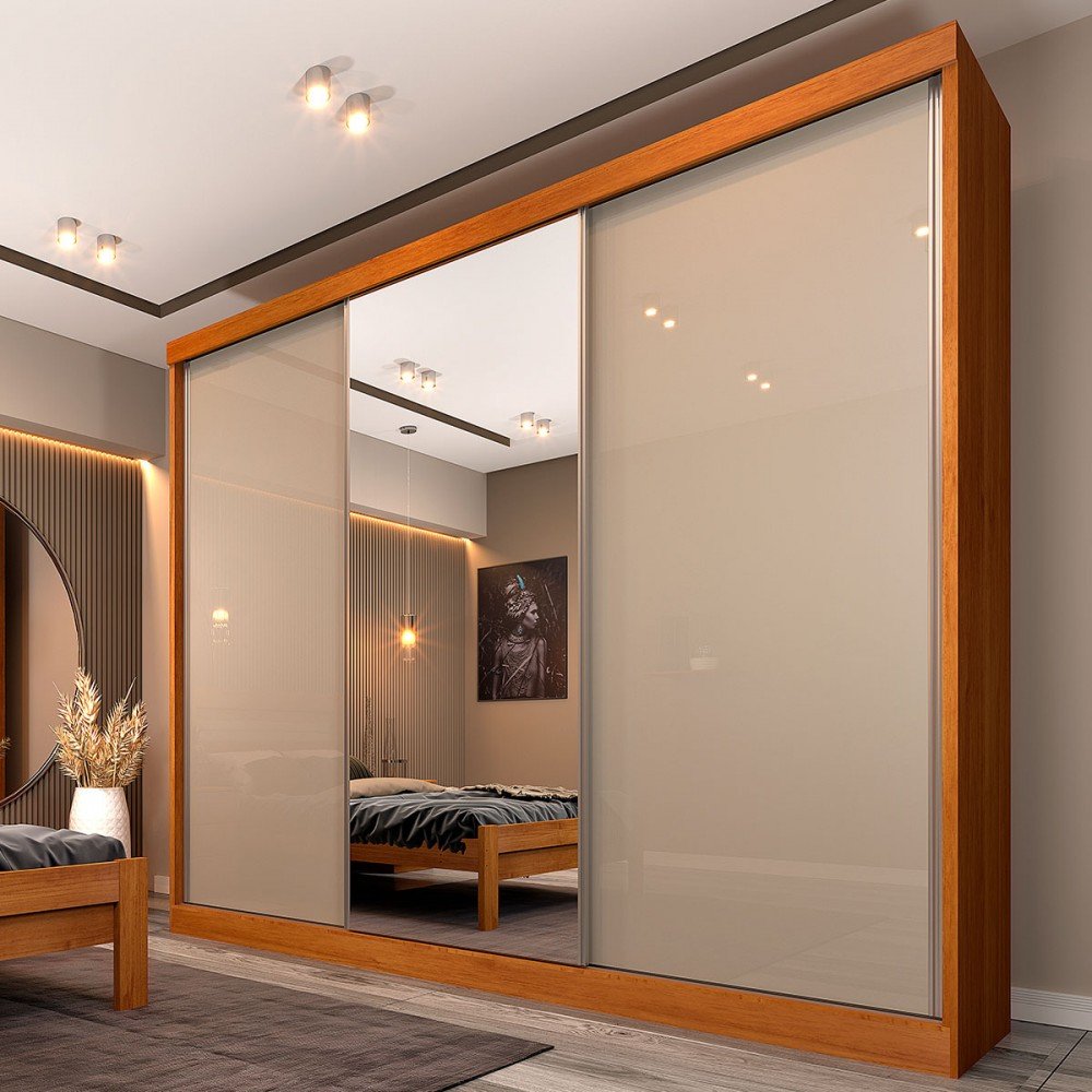 Guarda-roupa Casal Milao 3 Portas De Correr 6 Gavetas Com Espelho Flex ...