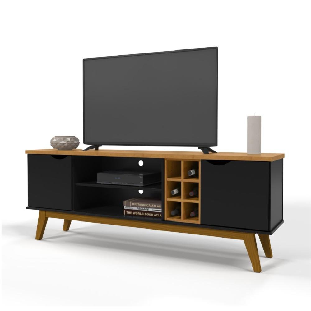 Rack Bancada Para TV Até 60 Polegadas com Adega Retrô 1,80m Prism Cinamomo / Preto Patrimar