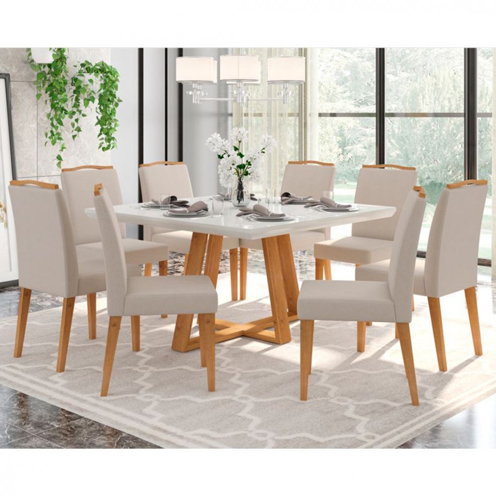 Conjunto De Mesa Toq Mobile Gran Noa 1,36x1,36 8 Cadeiras - Off White ...