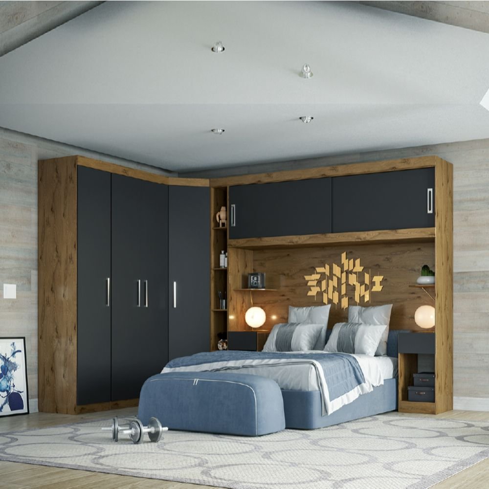 Guarda Roupas Modulado de Casal 1,38 com Cabeceira Genova Plus 6 Portas ...