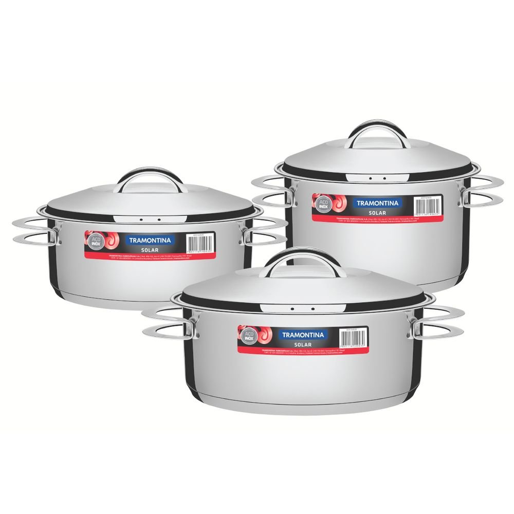 Jogo de Panelas Solar Tramontina 3 Peças em Aço Inox com Fundo Triplo