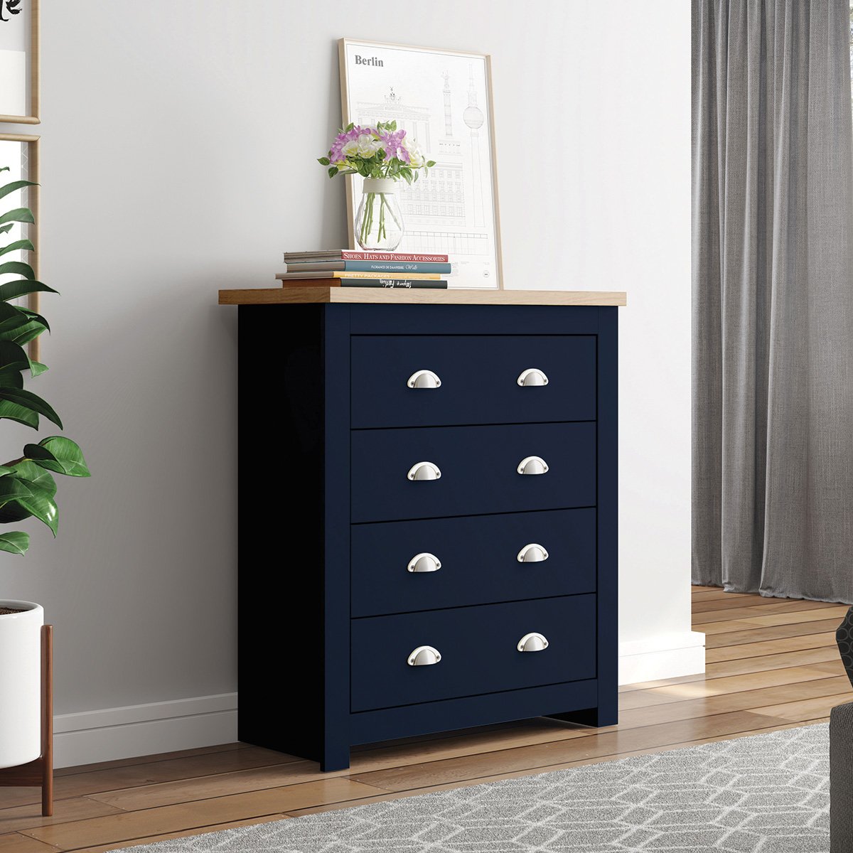 Cômoda Ditália 4 Gavetas DM-225 Azul Escuro