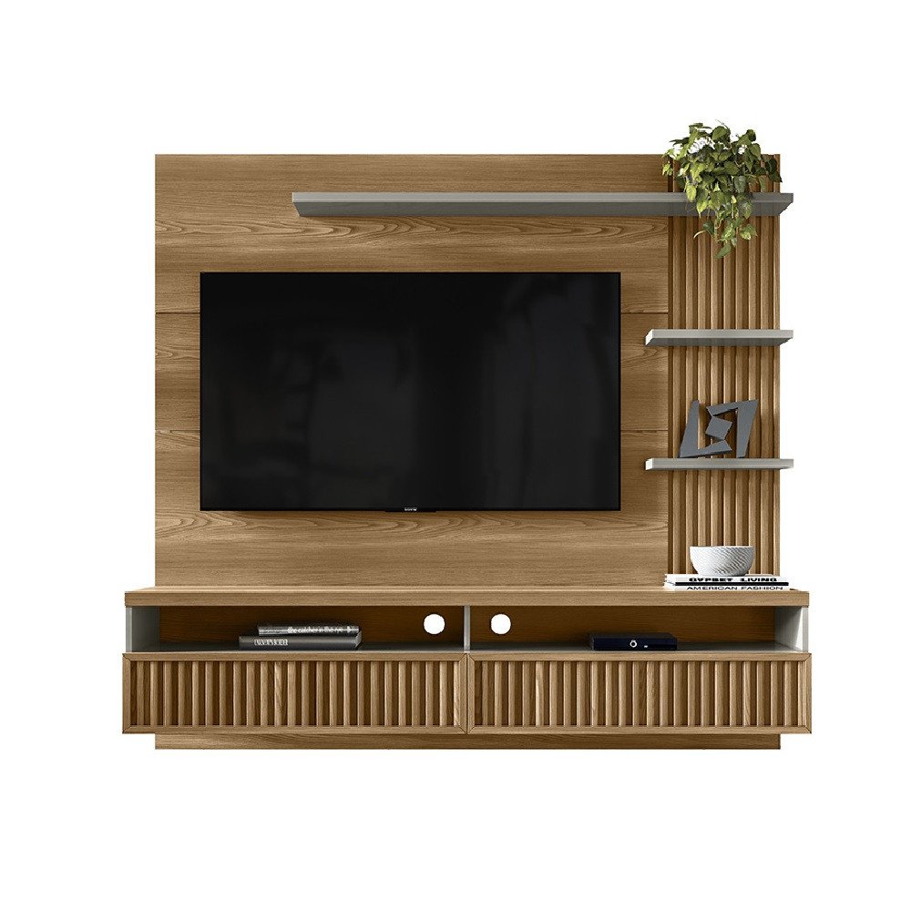 Painel Home para TV 55 polegadas Ripado Dumont Linea Brasil Amendoa/Titanio