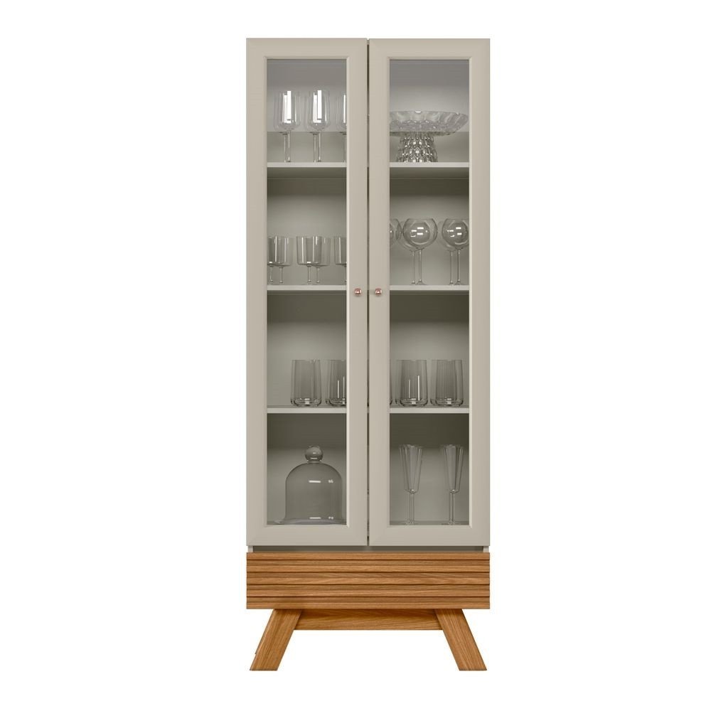 Cristaleira 2 Portas e 1 Gaveta Retrô Marsala Freijo/Off White Linea Brasil