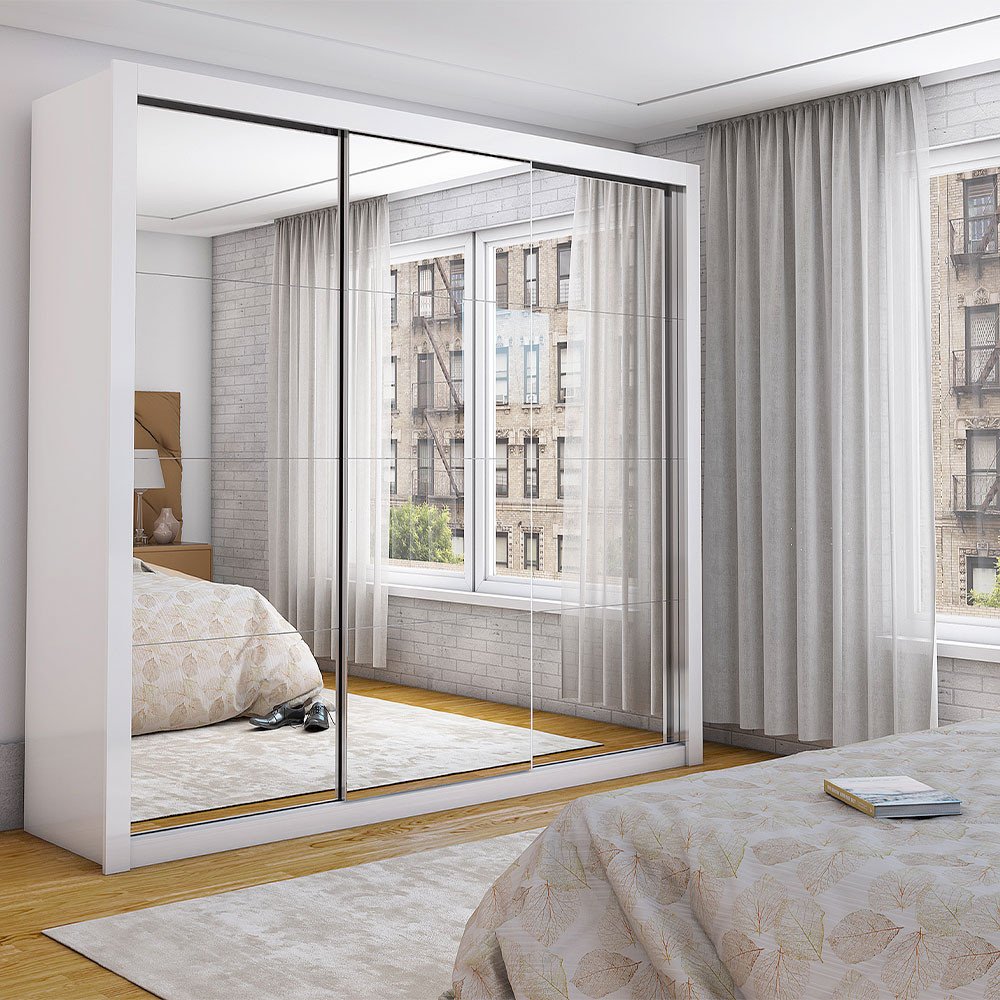 Guarda Roupa Casal Isabela Master Com Espelho 3 Portas De Correr 4 ...