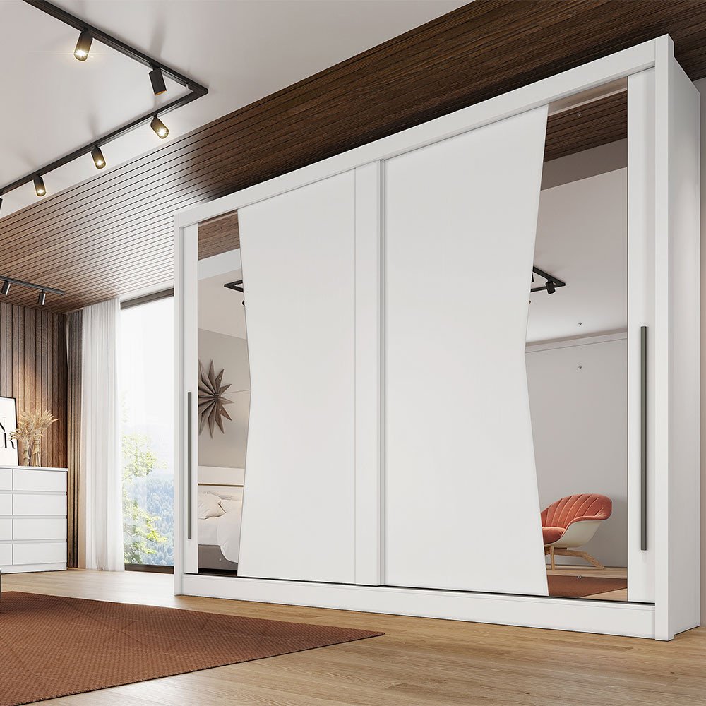 Guarda-roupa com 2 Portas De Correr e 6 Gavetas com Espelho Geom Plus ...