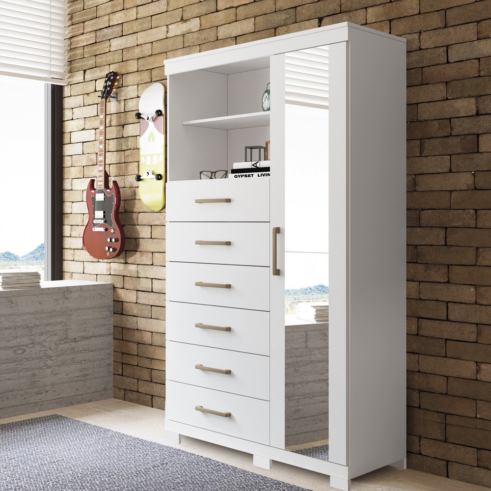 Comoda Multiuso 1 porta 6 gavetas com Espelho e Pes Maraba Santos ...