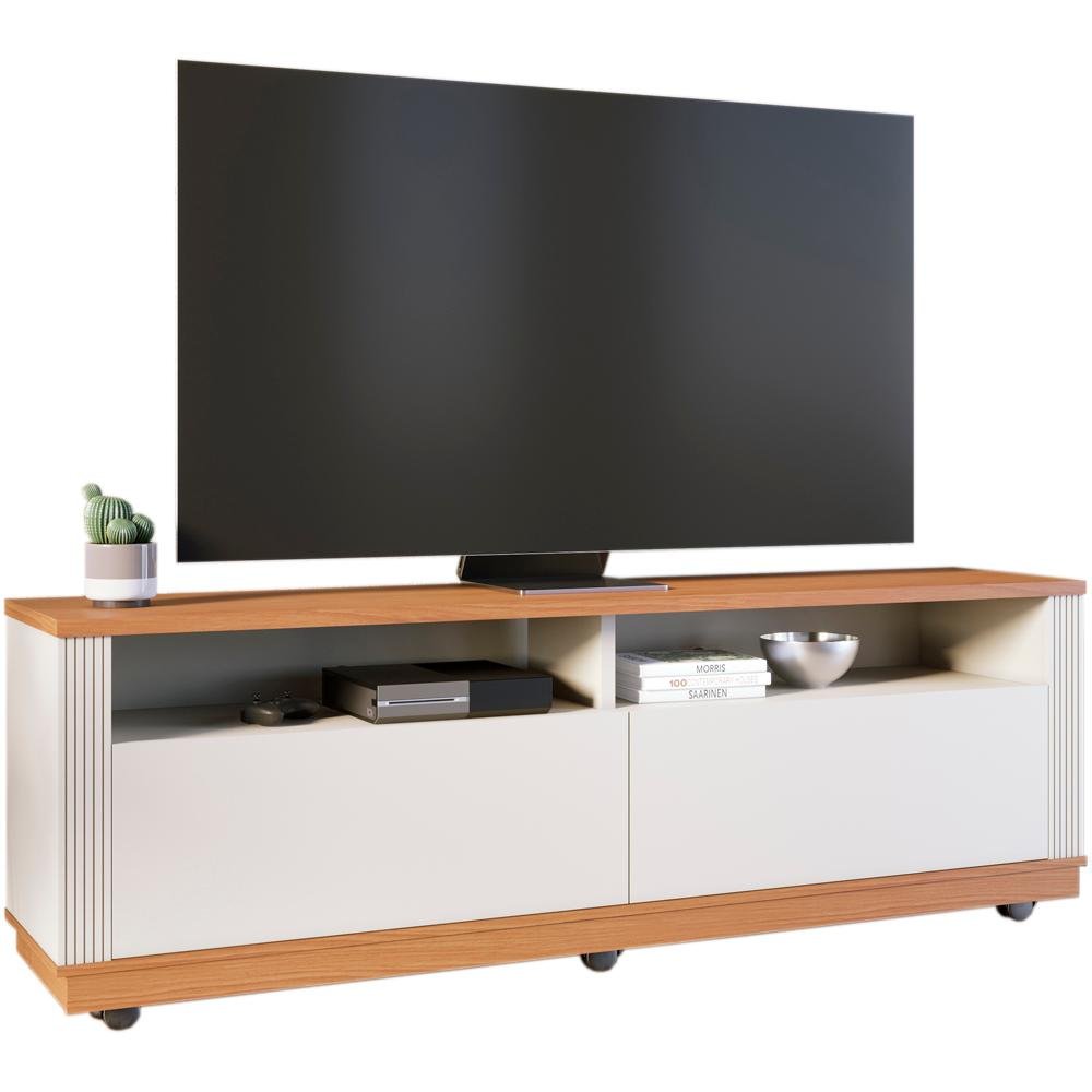 Bancada Rack TV 75 Polegadas 2 Portas Mamore Off White Matte Freijo CLB