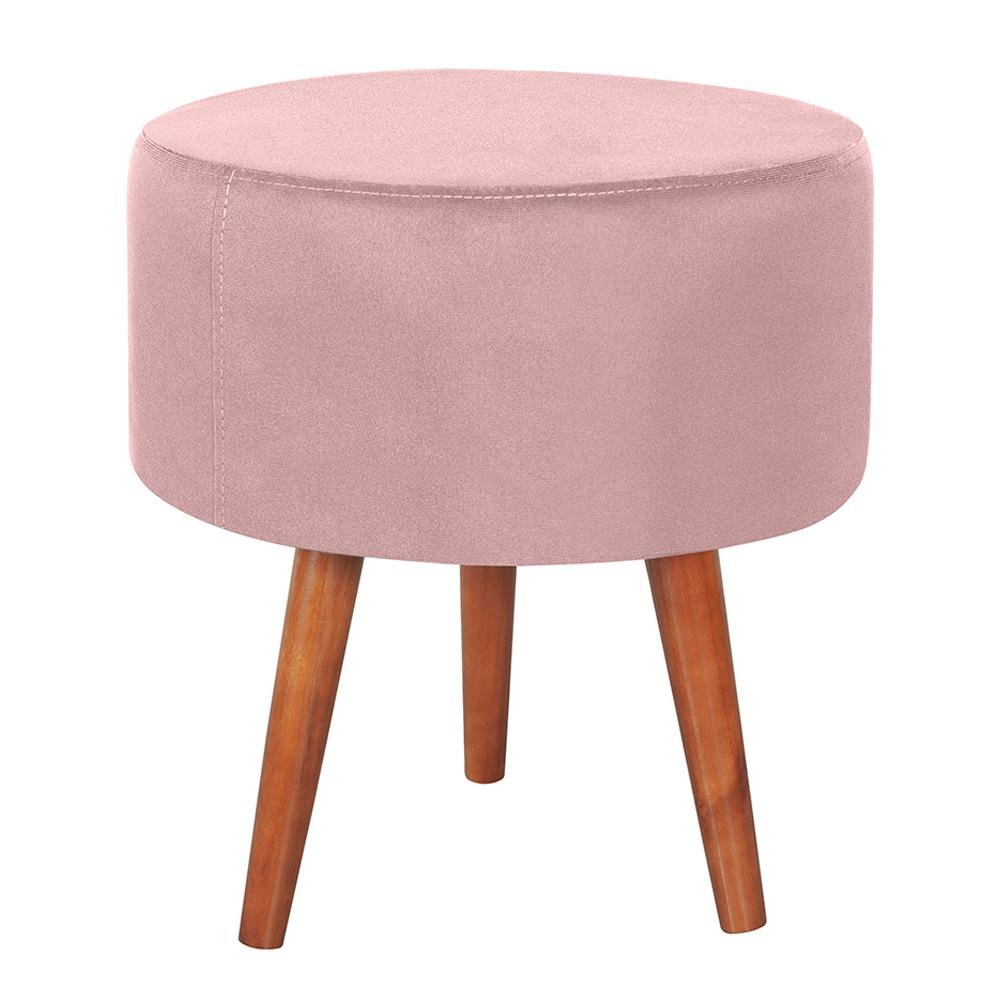 Puff Puf Redondo Pes Palito 44x40cm Suede Rosa MPassos