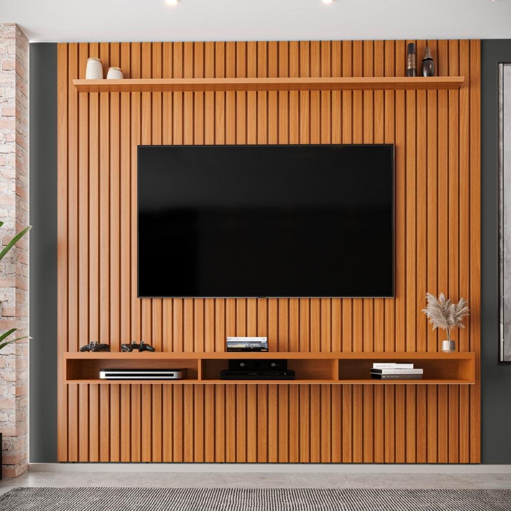 Painel Ripado para TV Até 75 Polegadas Intense com Nicho 229cm Cor:Cedro