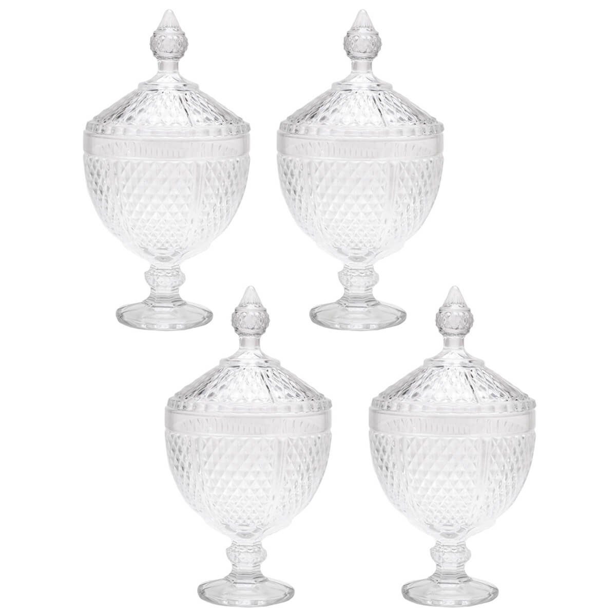Kit 4 Potiches de Cristal com Pé Bico de Jaca Perseu Lyor Bomboniere ...