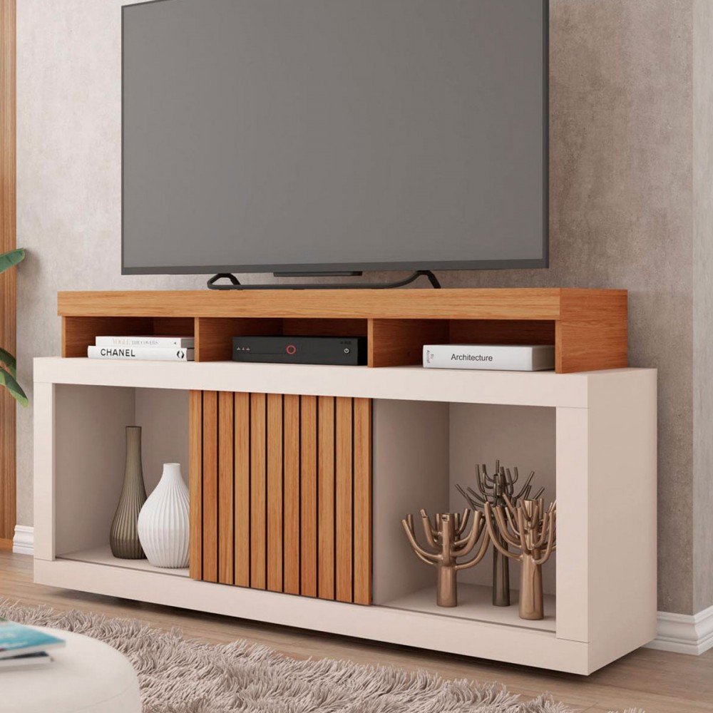 Rack para TV até 55 Polegadas Dragon 1 Porta Ripada - Bege