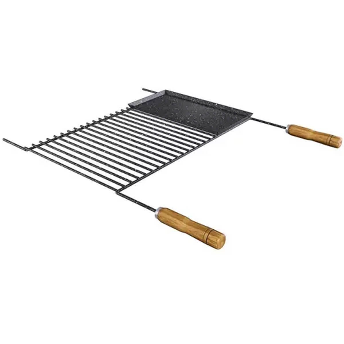 Grelha Uruguaia Esmaltada Preta para Churrasco com Chapa Auxiliar Barra ...