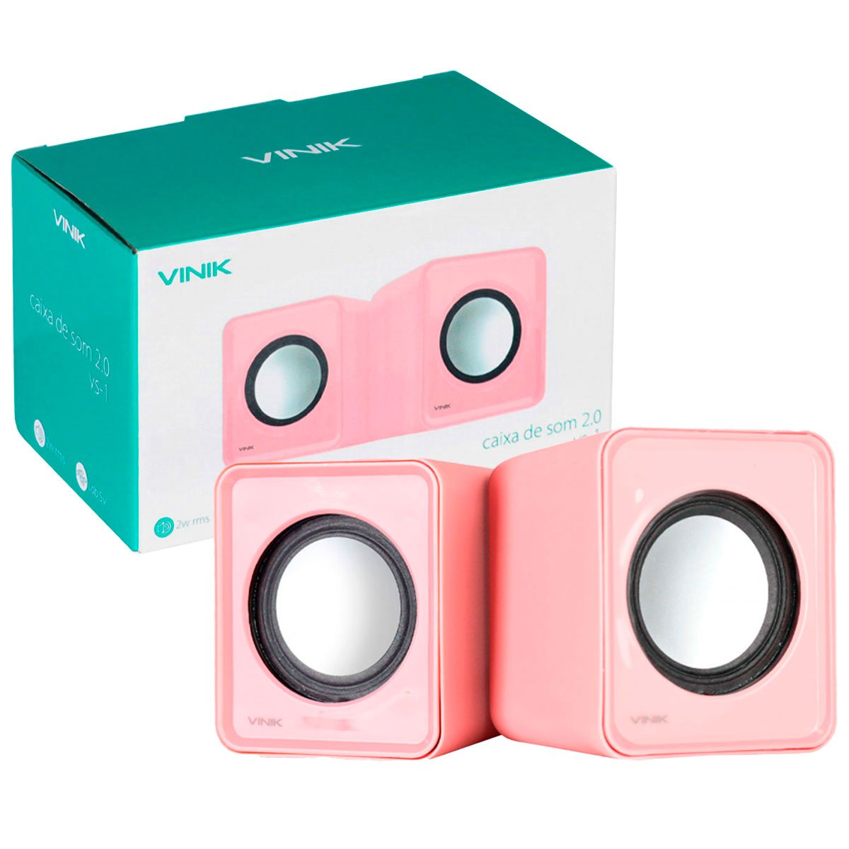 Caixa de Som 2.0 Vinik, USB 5V, 2x 1W, Controlador de Volume, Rosa - VS-01R