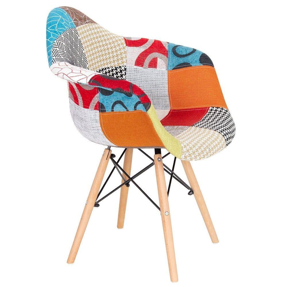 Cadeira Charles Eames Eiffel Daw Assento De Tecido Patchwork Colorido