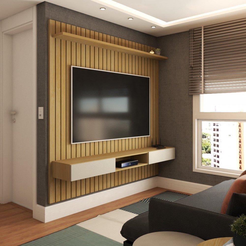 Painel para TV Até 70 Polegadas Ripado São Paulo 2 Portas 1 Prateleira ...