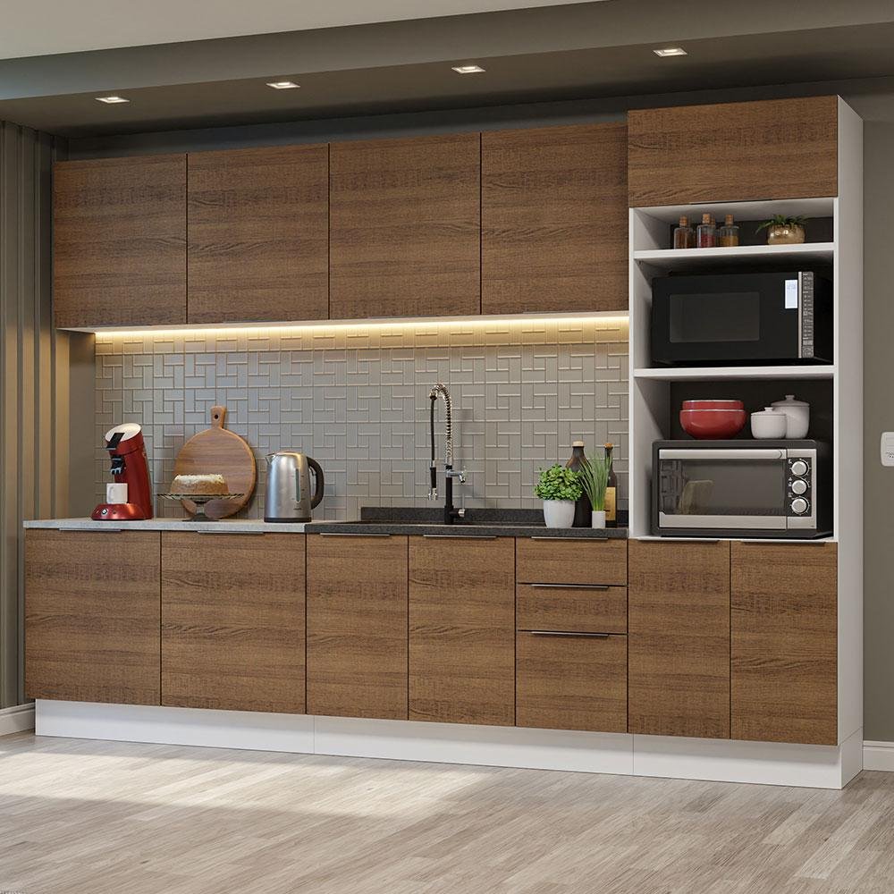 Armário de Cozinha Completa 310cm Branco/Rustic Stella Madesa 01