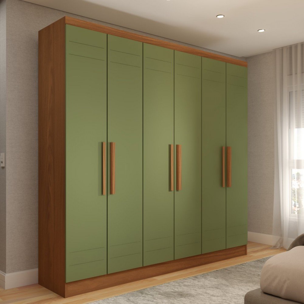 Guarda-Roupa Solteiro Luxemburgo 6 Portas 2 Gavetas Nature/Verde Hp ...