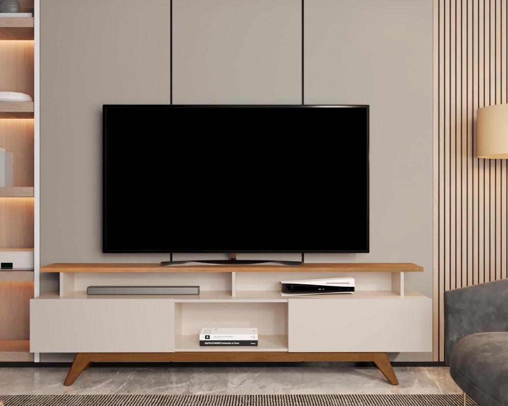 Rack para Tv até 70 Polegadas 2 Gavetas Grécia 180cm - Off White e Nature
