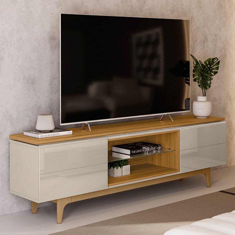 Rack para TV Até 75 Polegadas Miami 2 Portas Tauari/Off White - Linea ...