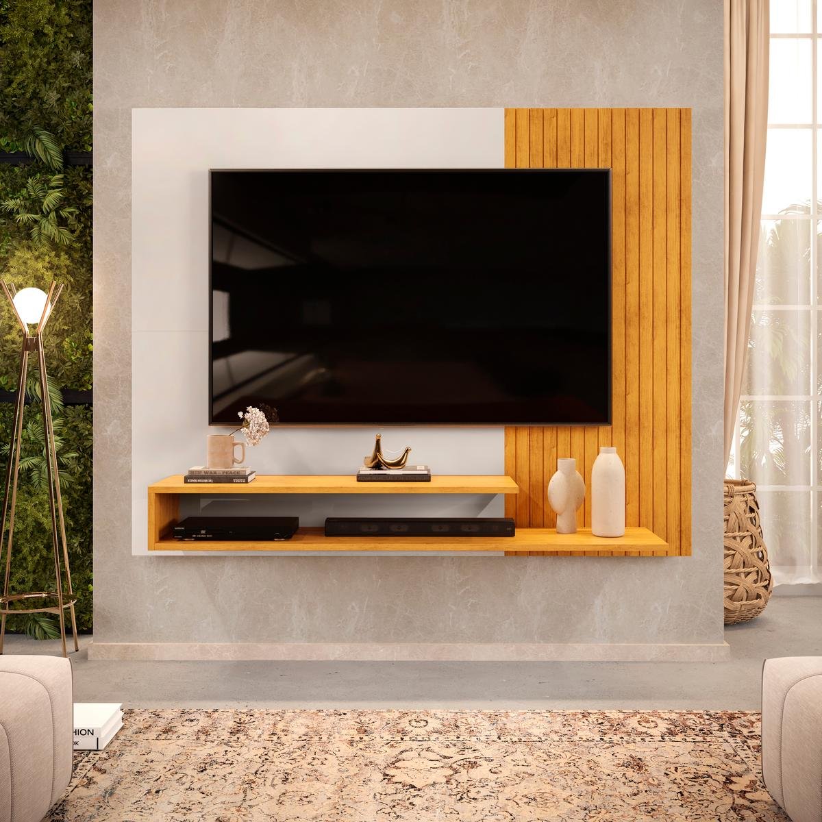 Painel para TV até 50 Polegadas Ripado com Nichos Dj Móveis Nando Cedro ...