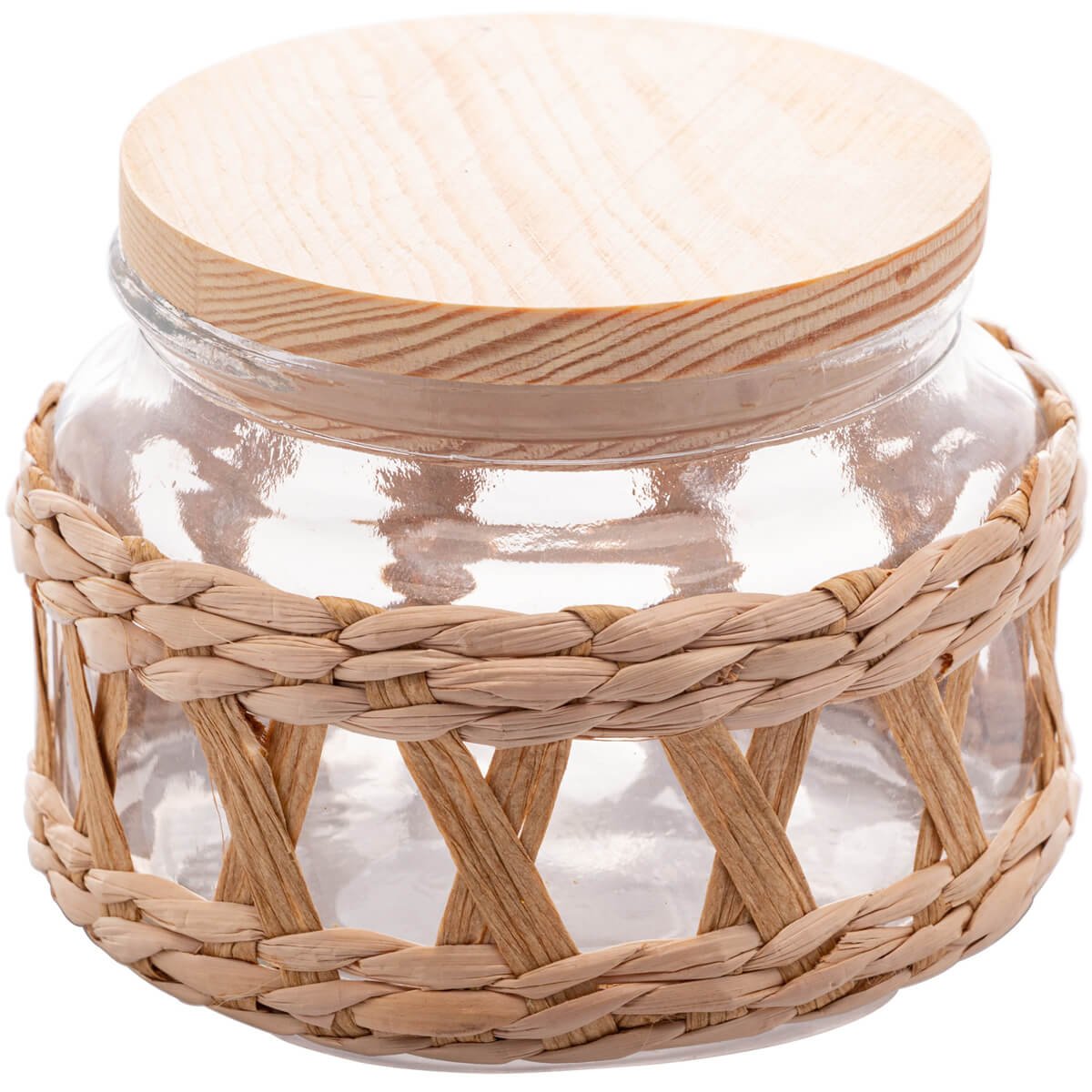 Pote Hermético de Vidro Tampa Madeira e Sisal 350ml Redondo Mantimentos ...