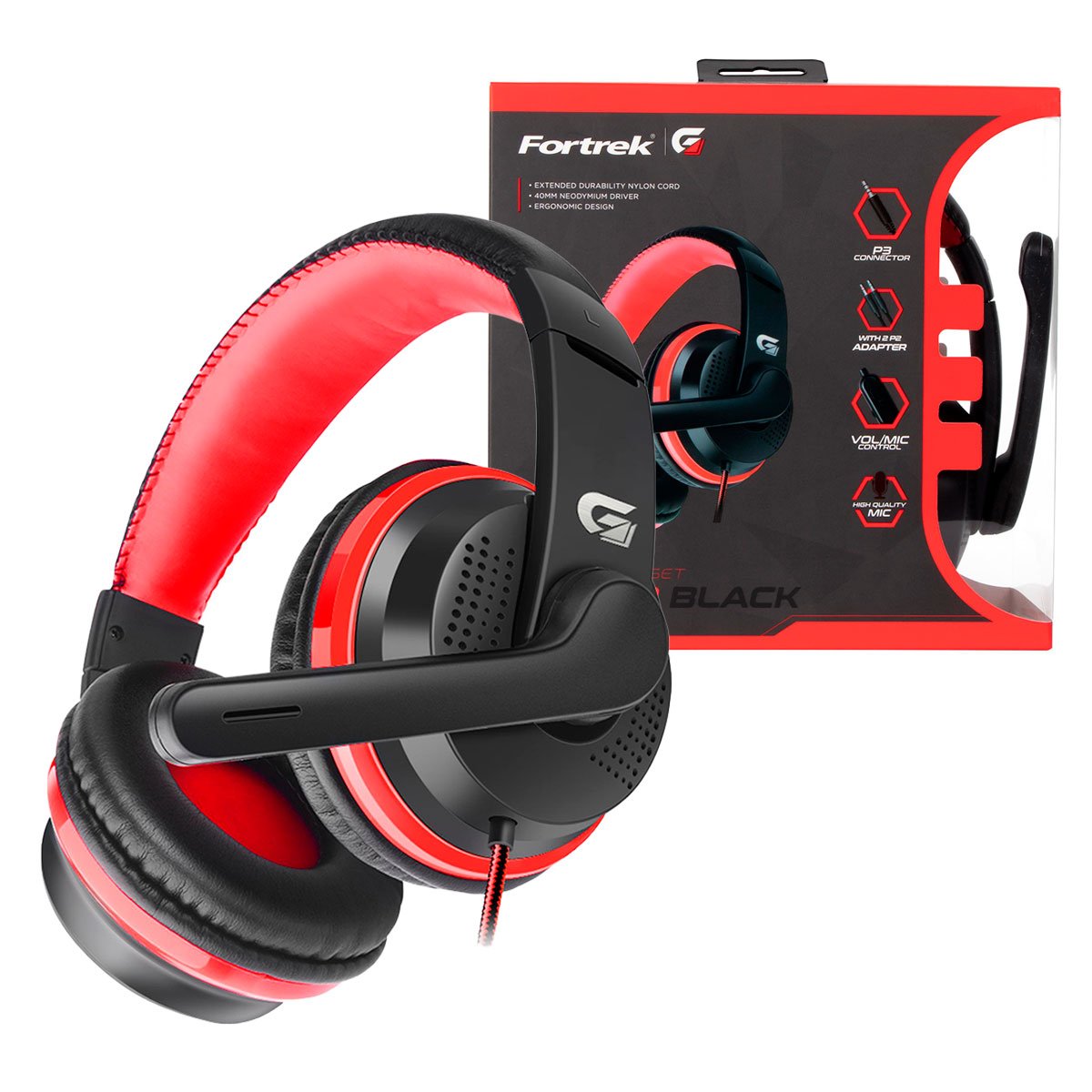 Headset Gamer Fortrek Spider Black, P3 + Adaptador P2, Driver 40mm ...