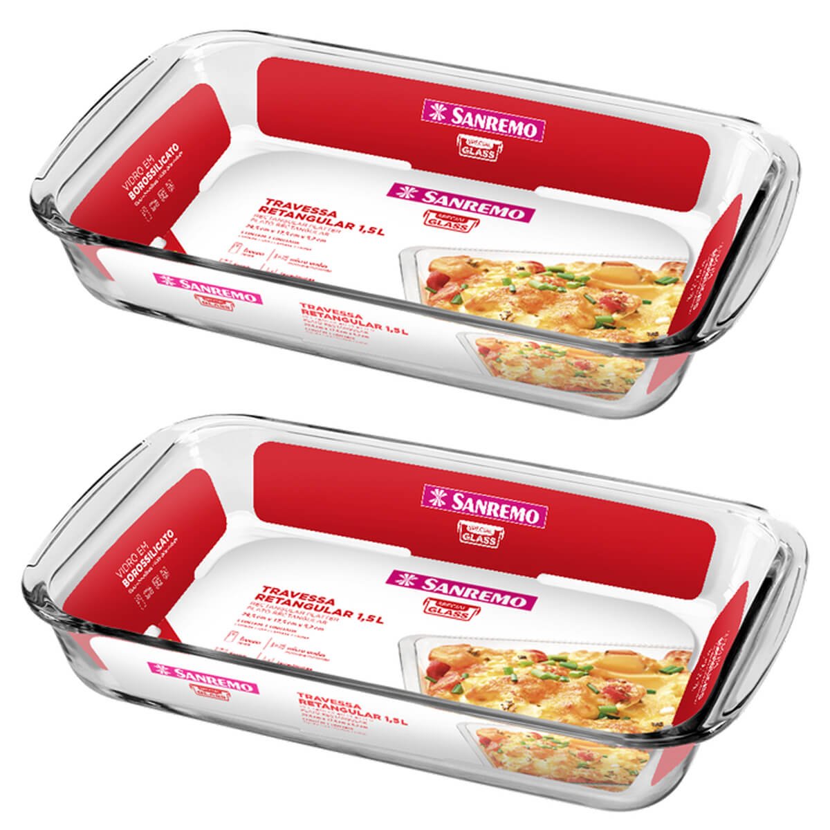 2 Travessas Médias Formas de Vidro Assadeiras Retangulares 1,5L Sanremo ...