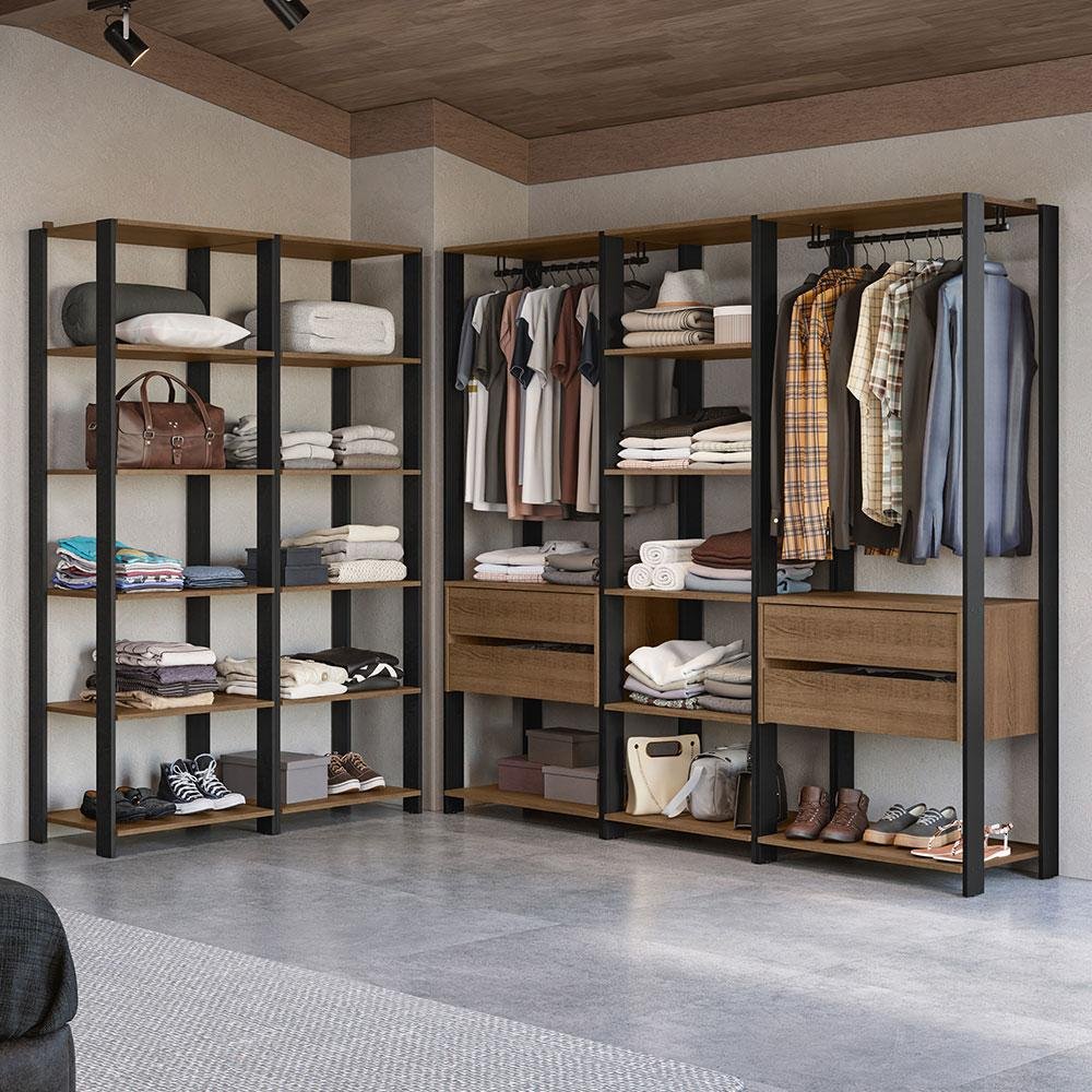 Guarda-Roupa Closet Modulado Valencia 4 Gavetas 417cm Rustic/Preto ...